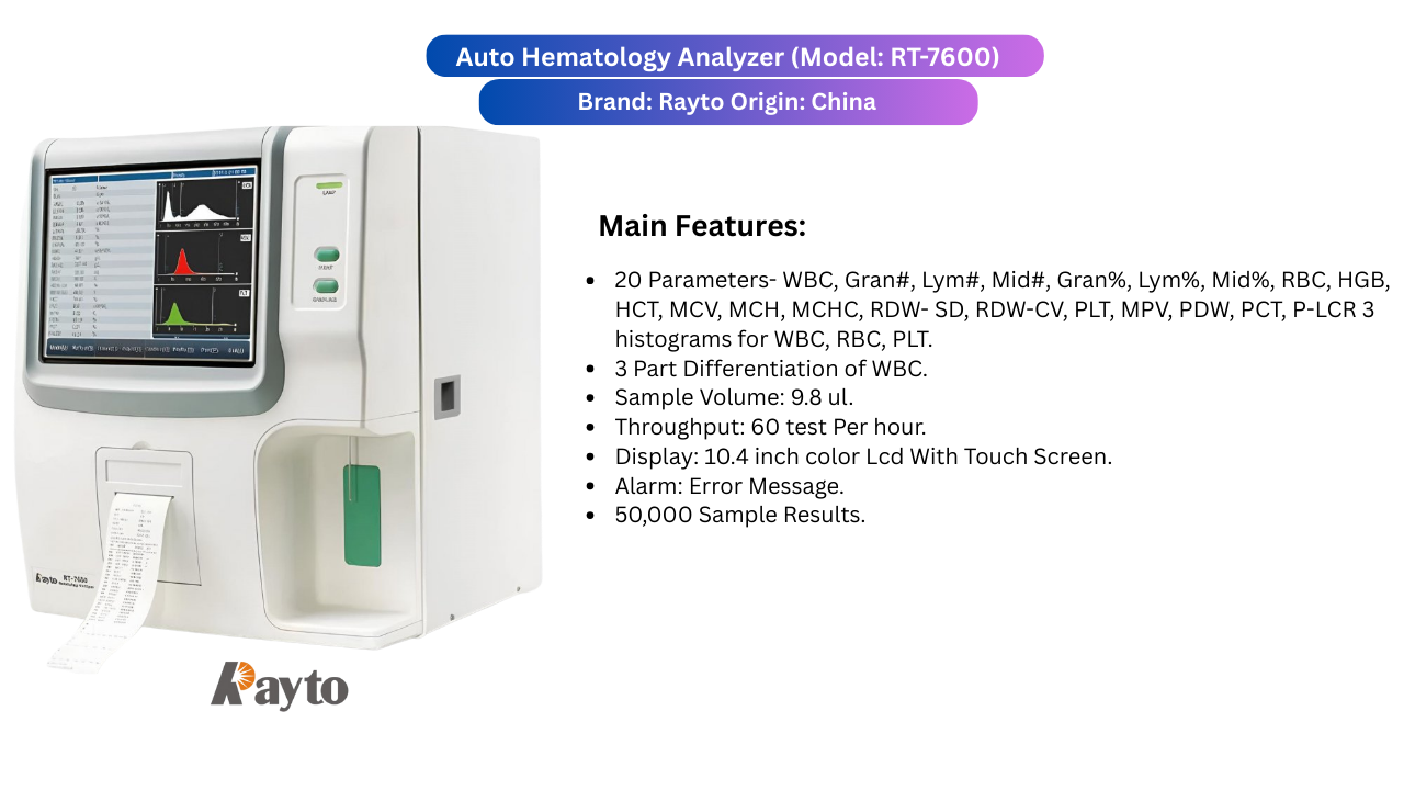 Auto Hemotology Analyzer (Model- RT-7600) – Focus Imaging BD